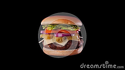 Fast Food Burger Spinning and Assembling Layer by Layer - Isolated with ...