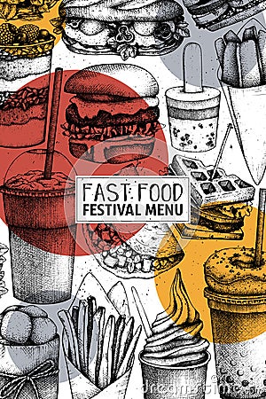 Fast Food Art. Engraved Style Design With Vector Drawing For Logo, Icon ...