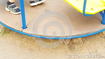 Fast Spinning Children`s Carousel on the Playground Top View, 4K Video ...