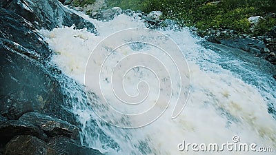 Fast Stream Flows in the Mountains. Splashes Broken Against Stones ...