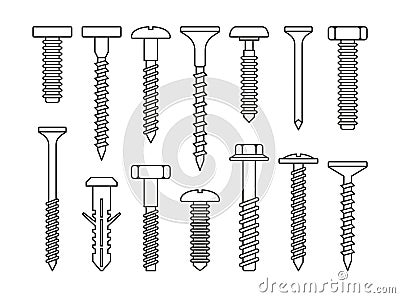 Fasteners, Bolt And Screws Set On White Background. Vector ...