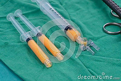 Fat Syringes For Fat Grafting On Steriled Green Fabric Royalty-Free ...