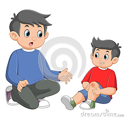 Father Calming And Consoling His Little Crying Boy Cartoon Vector ...
