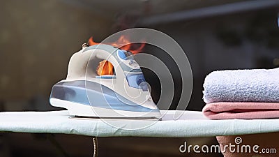 Clothes Iron Caught Fire on an Ironing Board, Faulty Home Appliance is ...