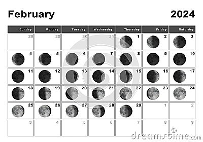 February 2024 Lunar Calendar, Moon Cycles Royalty-Free Stock ...