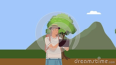 Female Camper in Field Animation Stock Footage - Video of tourism ...