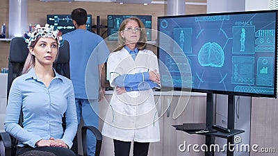 Female Doctor in Brain Activity Making Hand Gestures Stock Footage ...