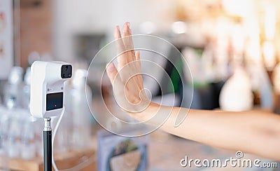 Female Hand Use Digital Temperature Machine For Measuring Body ...