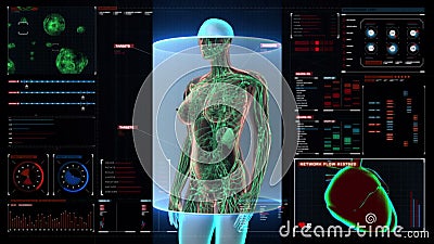 Female Human Body Scanning Lymphatic System in Digital Display ...