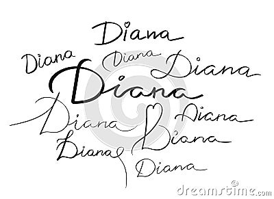 Female Name Diana Written In Different Scripts. Girls Name Handwritten ...