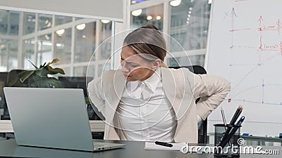 Female Office Worker Boss Working on Laptop while Feeling Strong Pain ...