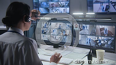 Female Security Operator Controls CCTV Cameras on PC Stock Footage ...