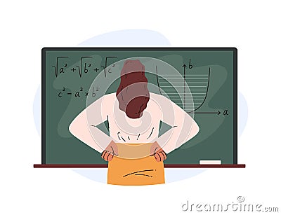 Female Teacher Makes Mathematical Calculations On A Chalk Board ...