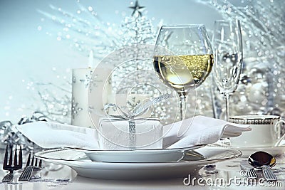 Festive Silver Dinner Setting For The Holidays Royalty Free Stock Photo ...