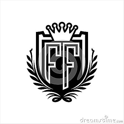 FF Logo Heraldic Shield Shape With Crown, Vintage Crest On White ...