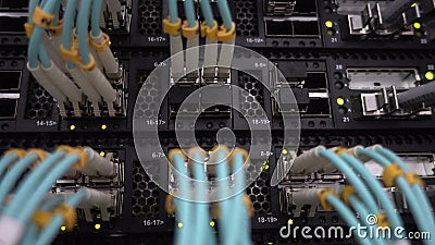 Fiber Optic Patch Cords Plugged into a Network Switch or Router with ...