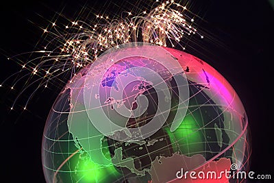 World Map Earth Globe Information Communication High Tech Fiber Optic ...