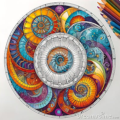Fibonacci Sequence Circular Spiral Illustration For Adults, Beautiful ...