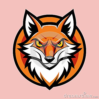 Fierce Fox Head Logo Vector Illustration On Pale Pink Background ...