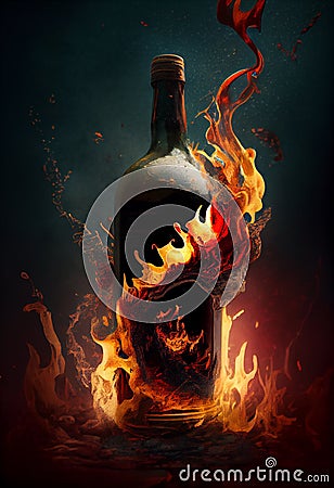 Fiery Bottle Of Strong Alcohol With The Face Of The Devil. AI Generated ...