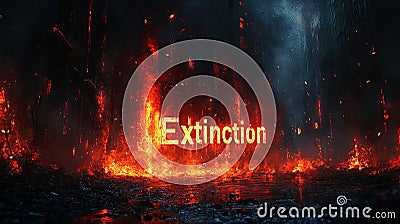 Fiery Extinction Lettering In Dramatic Apocalyptic Landscape Stock ...