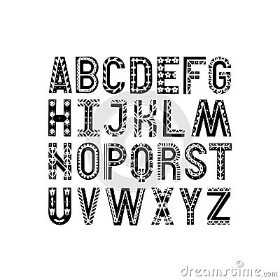 Fiesta Style Artisic Abc. Hand Drawn Ethnic Alphabet. Vector Letters ...