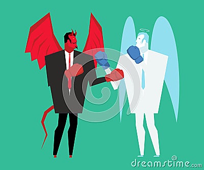 Fight Devil And Angel. Satan And God Is Boxing. Vector Illustration ...
