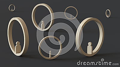 Figurines Of Wooden Men Inside The Wheels On A Gray Background. Running ...