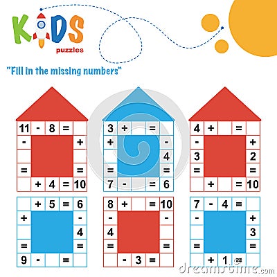 Fill In The Missing Numbers. Easy Colorful Math Crossword Puzzles ...