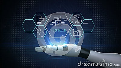 Fin-tech Icon and Various Graph on Robot Arms. Financial Technology ...