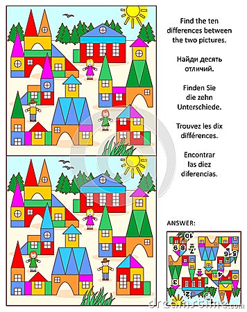 Find The Differences Visual Puzzle - Toy Town Cartoon Vector ...