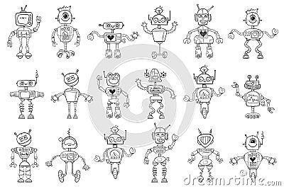 Find Two Identical Robots. Black And White Cartoon Character. Set ...