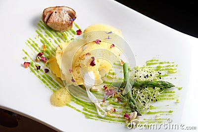 Fine Dining, Ravioli With Asparagus And Porcini Stock Photo - Image ...