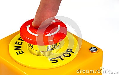 Finger Pressing Pushing A Simple Red Emergency Stop Push Button ...
