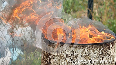 Fire in Barrels Oil Tank stock video. Video of burning - 101108749