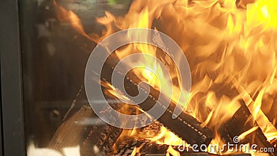 Fire Behind Glass in the Fireplace Stock Footage - Video of dancing ...
