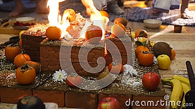 Fire Ceremony, Ritual of Sacrifice Stock Video - Video of pooja ...