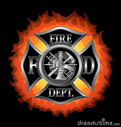 Fire Department Maltese Cross With Flames Vector Illustration ...
