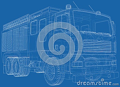 Fire Engine Outline Vector. Fire Truck Isolated On Blue Background ...