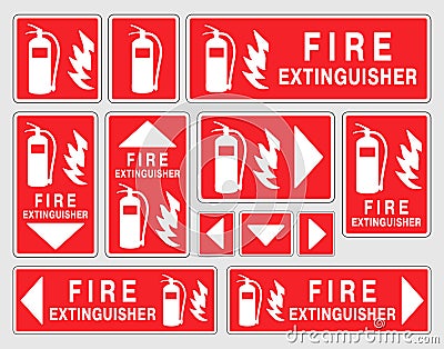 Fire Extinguisher Emergency Icon Sign. Firefighters Tools, Flame ...