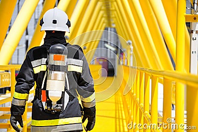 Fire Fighter On Oil And Gas Industry, Successful Firefighter At Work ...