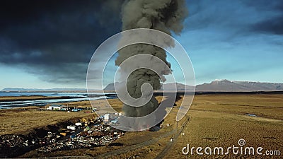 Fire, Huge Fire at a Car Junkyard, Black Smoke Pollutes the Atmosphere ...