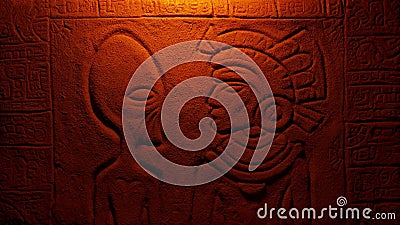 Fire Lights Alien and Aztec Man in Wall Carving Stock Footage - Video ...