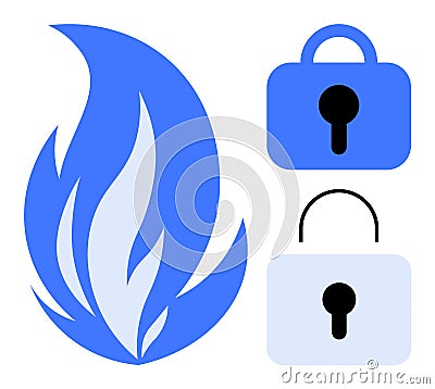 Fire And Lock Symbols Representing Security And Protection Measures ...