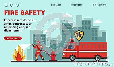 Fire Protection Landing Page. Firefighter Safety Website. Fireman Using ...