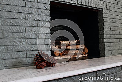 Firebox In Painted Brick Fireplace Stock Photo | CartoonDealer.com ...