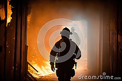 Firefighter, Checking The Interior Of A Burning Building For Occupants ...