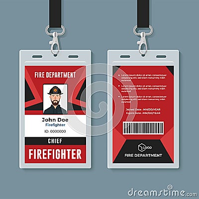 Firefighter ID Card Design Template Vector Illustration | CartoonDealer ...
