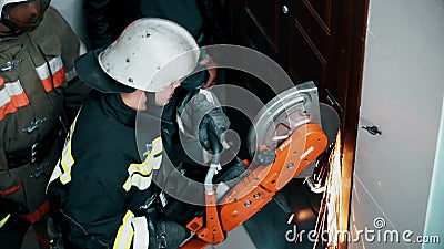 Firefighter metal saw stock video. Video of metalcutter - 114547465