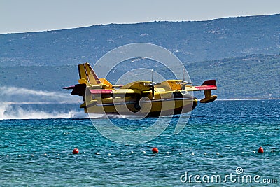 Firefighting Aircraft Landing For Pick Up Water Stock Image - Image ...